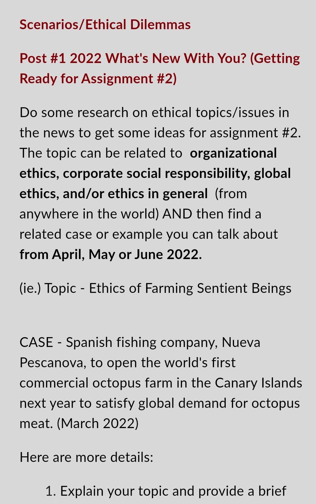 Solved Scenarios/Ethical Dilemmas Post #1 2022 What's New | Chegg.com