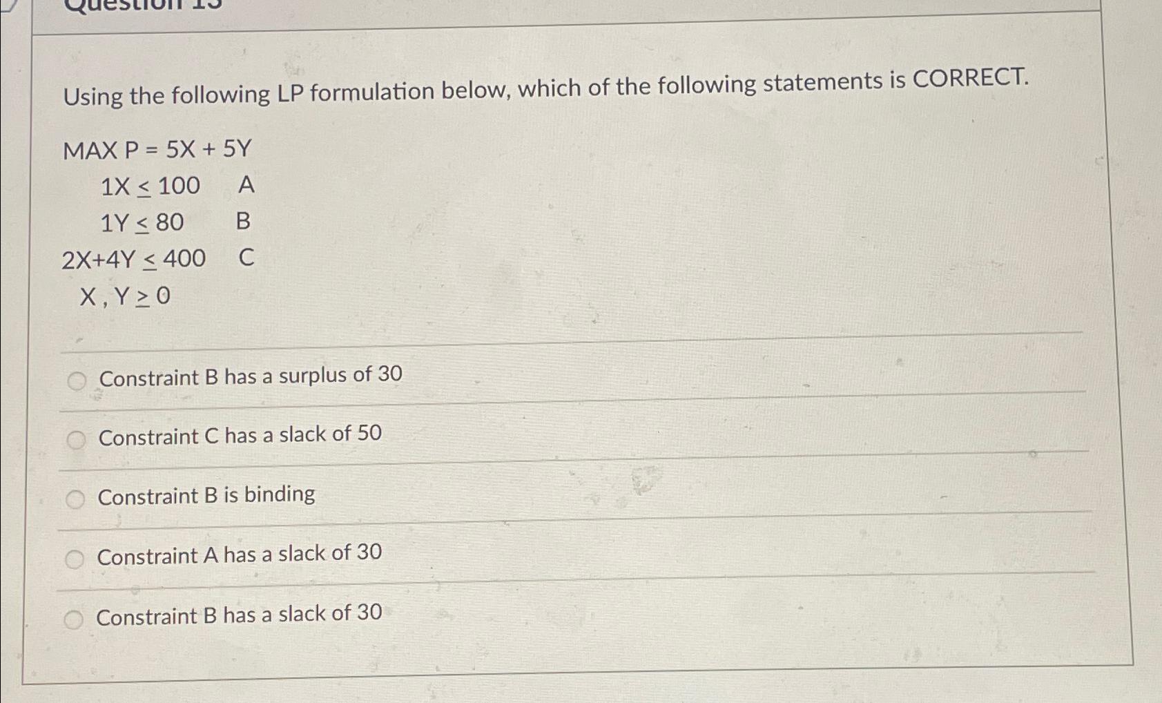 Solved Using the following LP formulation below, which of | Chegg.com