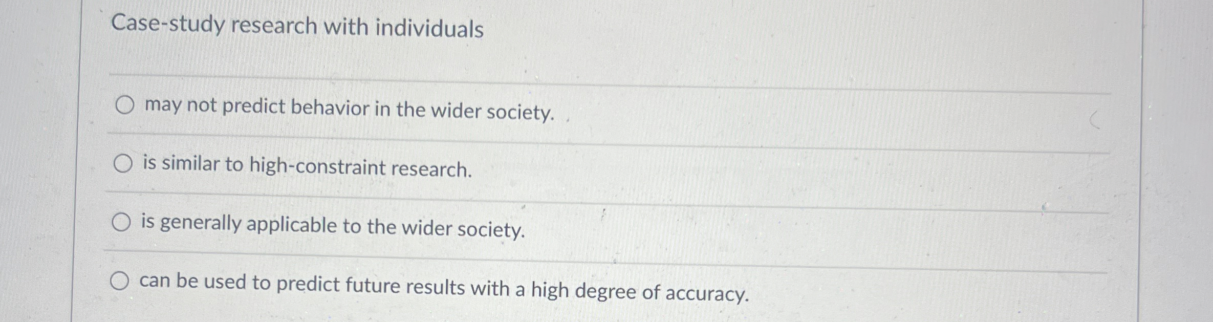 Solved Case-study research with individualsmay not predict | Chegg.com
