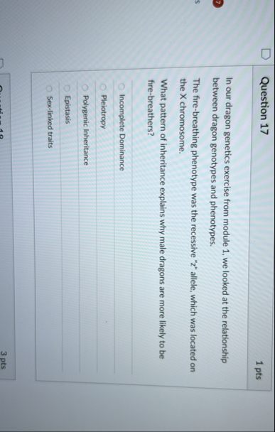 Solved Question 171 ﻿ptsIn our dragon genetics exercise from | Chegg.com