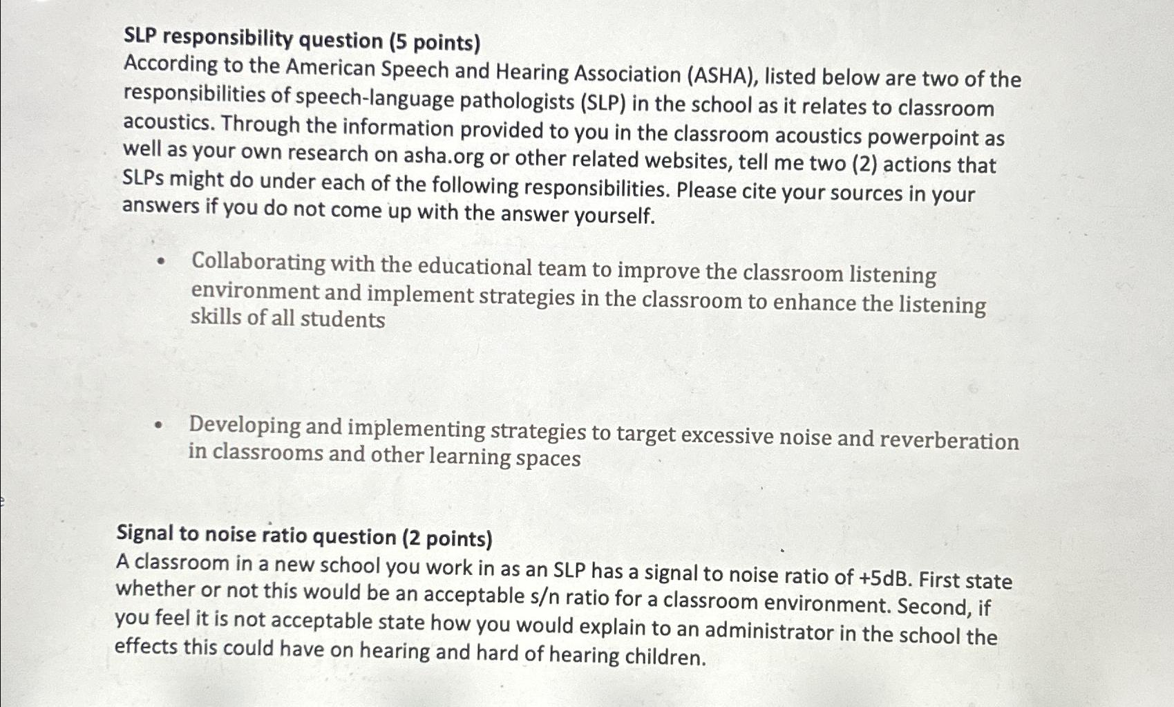 Solved SLP responsibility question ( 5 ﻿points)According to | Chegg.com
