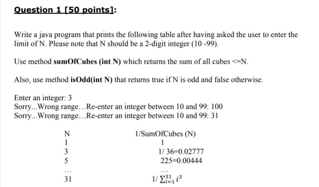 Solved Question 1 [50 points]: Write a java program that | Chegg.com