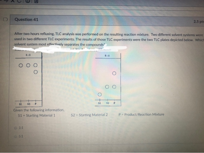 Solved Question 41 2.5 pts After two hours refluxing, TLC | Chegg.com
