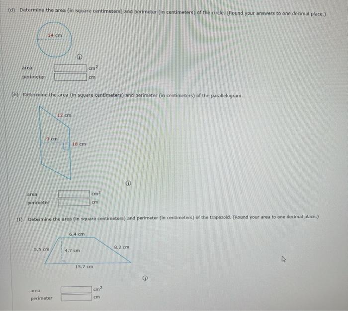 Solved (d) Determine the area (in square centimeters) and | Chegg.com