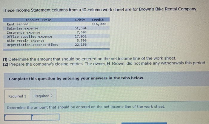 Solved These Income Statement columns from a 10-column work | Chegg.com