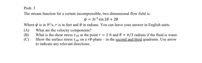 Solved Prob. 3 The stream function for a certain | Chegg.com