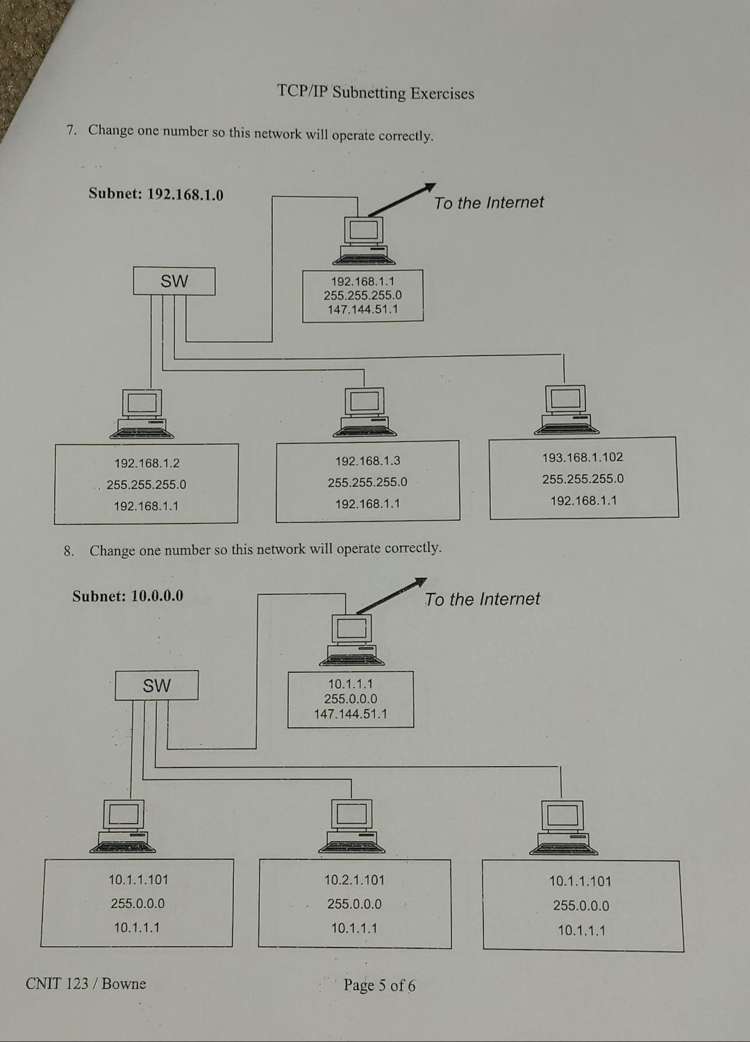 Solved TCP/IP Subnetting Exercises 7. Change one number so | Chegg.com