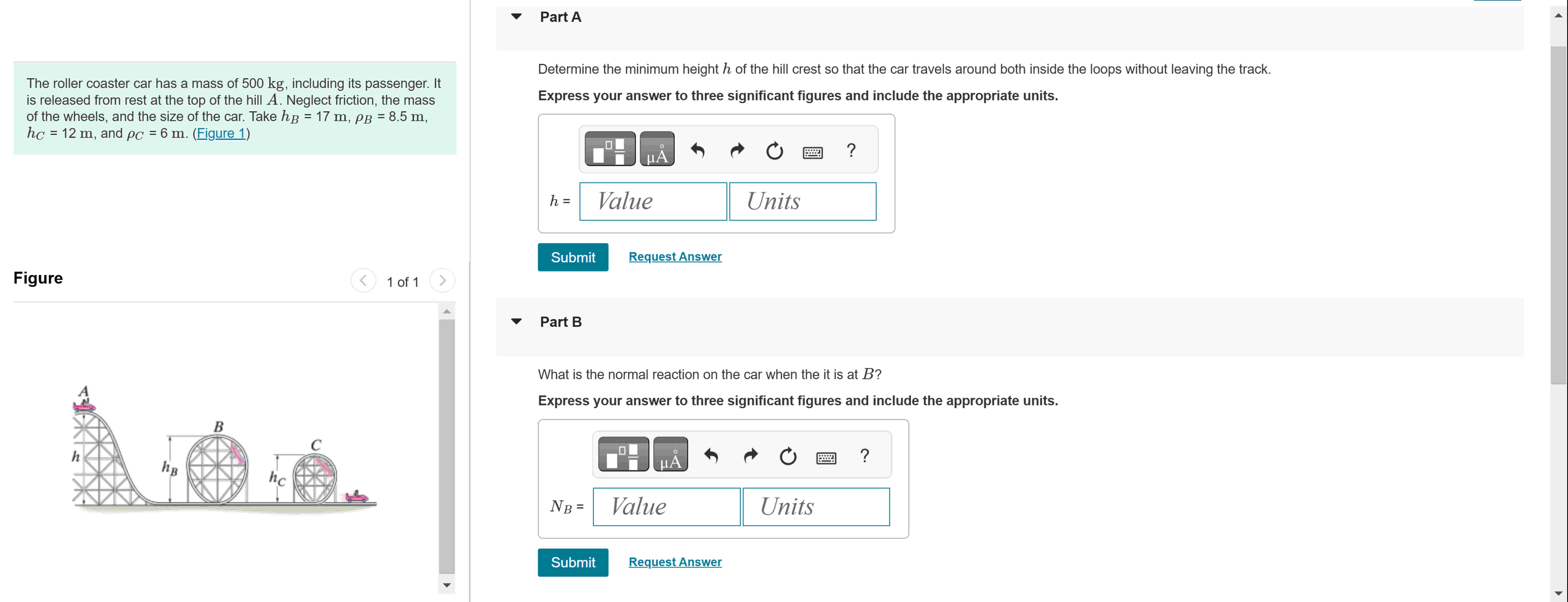 Solved Part AThe roller coaster car has a mass of 500 kg , | Chegg.com