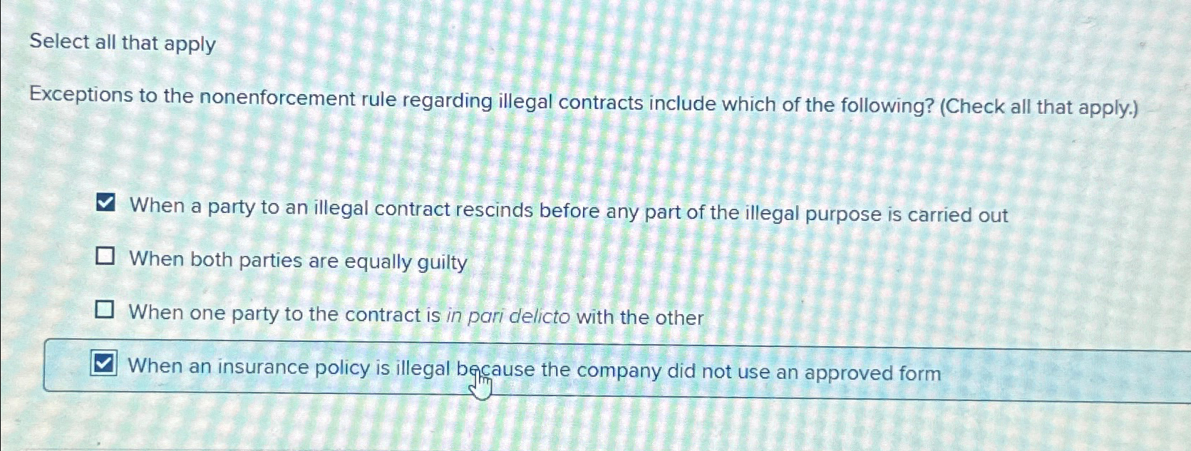 Solved Select all that applyExceptions to the nonenforcement | Chegg.com
