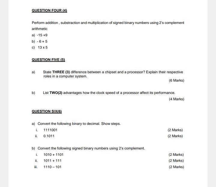 Solved QUESTION FOUR (4) Perform addition, substraction and | Chegg.com