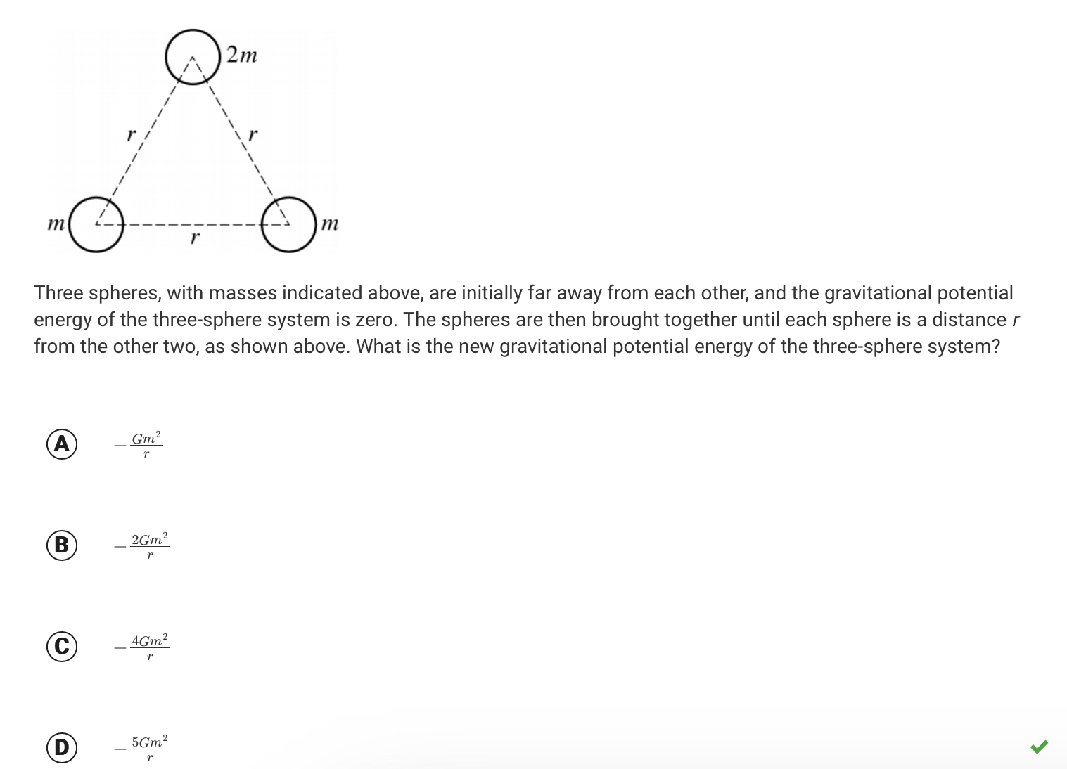 Solved Three spheres, with masses indicated above, are | Chegg.com