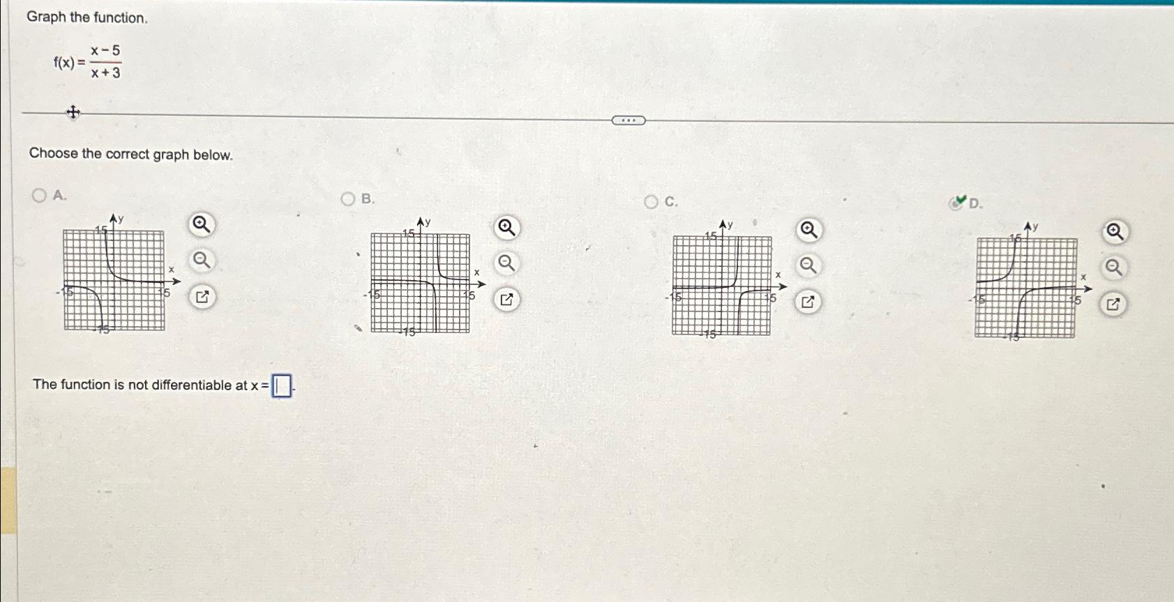 Solved Graph the function.f(x)=x-5x+3Choose the correct | Chegg.com