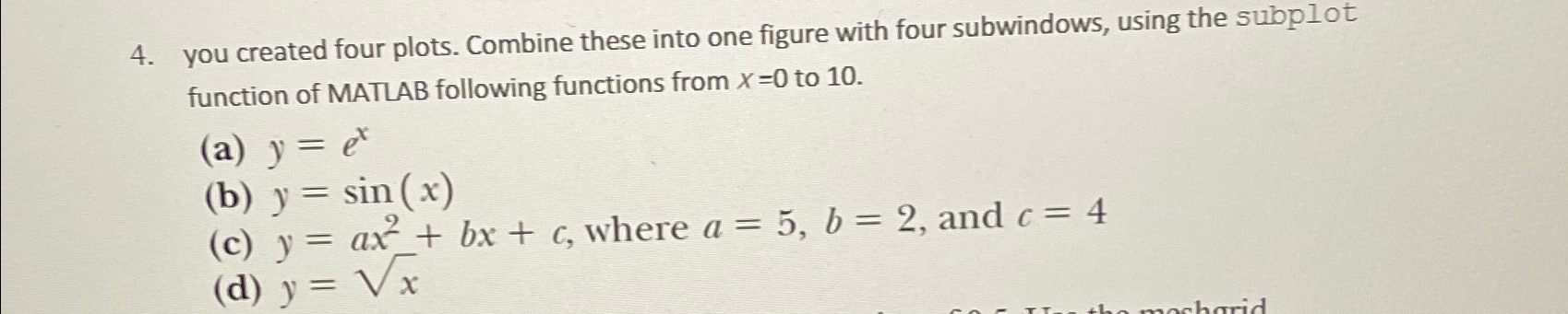 Solved you created four plots. Combine these into one figure | Chegg.com