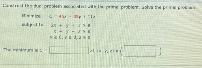 Solved Construct the dual problem associated with the primal | Chegg.com