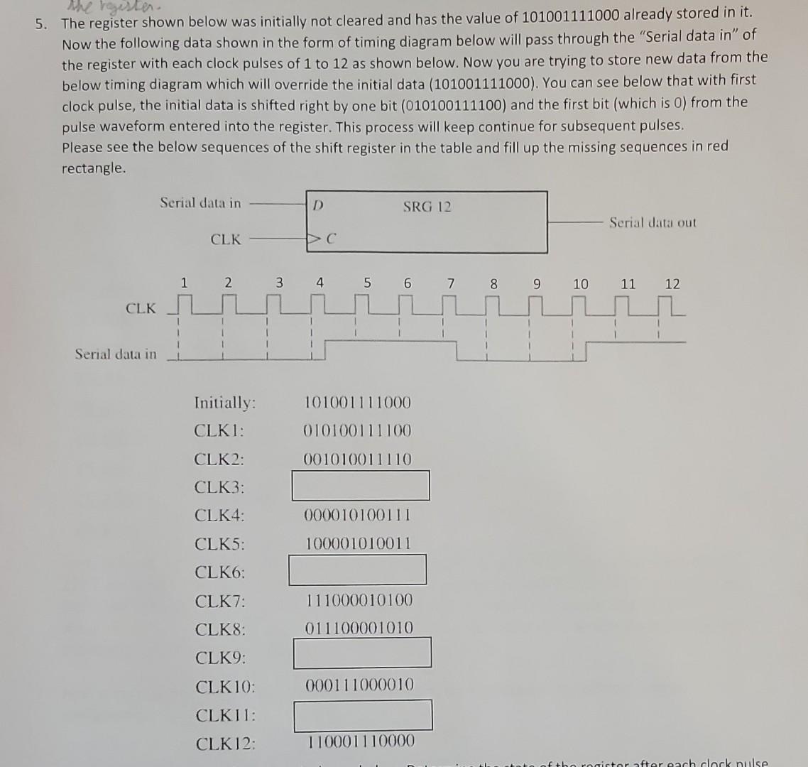 Solved 5. The register shown below was initially not cleared | Chegg.com