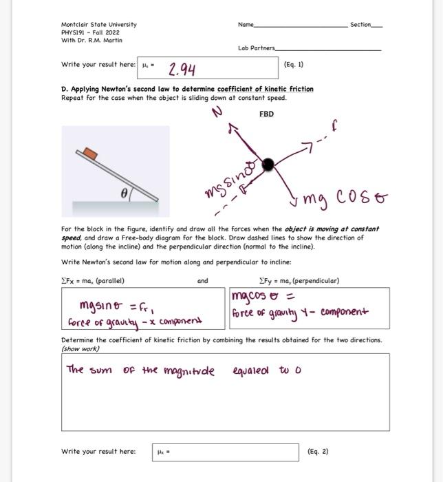 Solved E. Measuring coefficient of static friction μ4 Slowly | Chegg.com