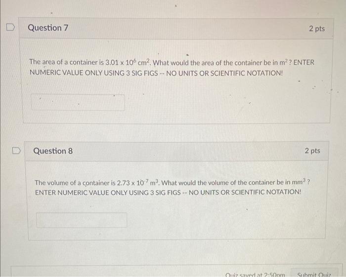 Solved The area of a container is 3.01×106 cm2. What would | Chegg.com