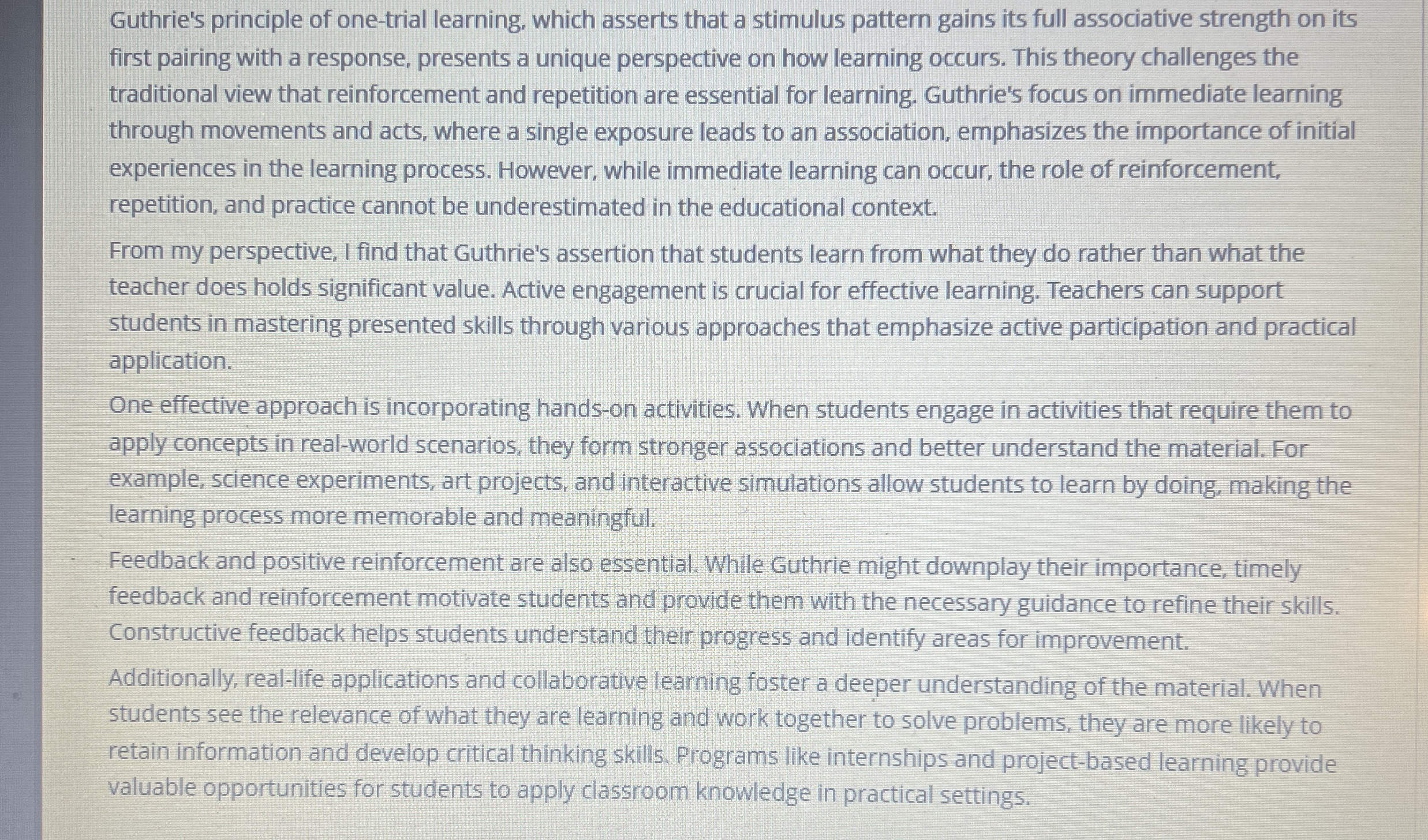 Solved Guthrie's principle of one-trial learning, which | Chegg.com
