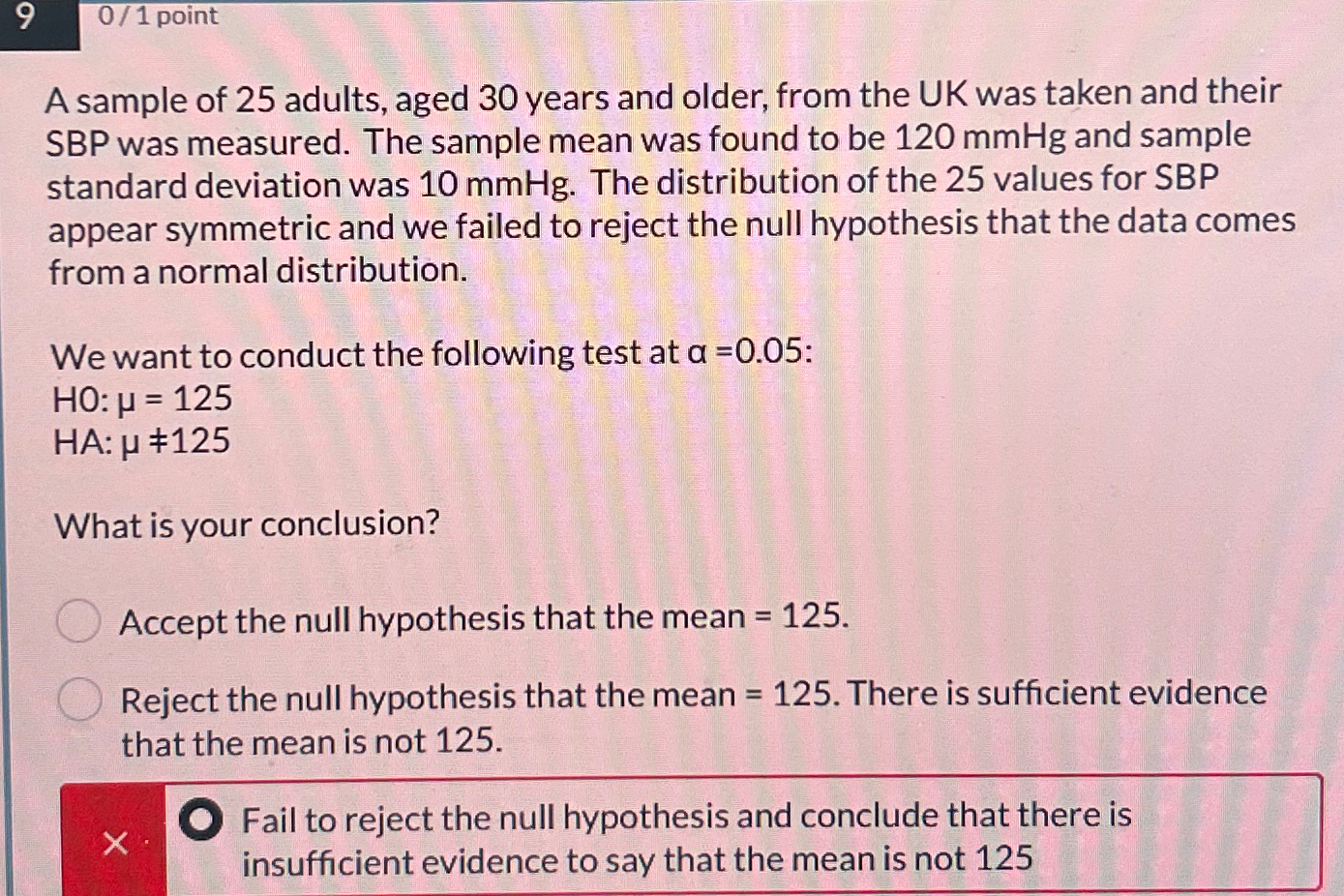 Solved 90/1 ﻿pointA sample of 25 ﻿adults, aged 30 ﻿years and | Chegg.com
