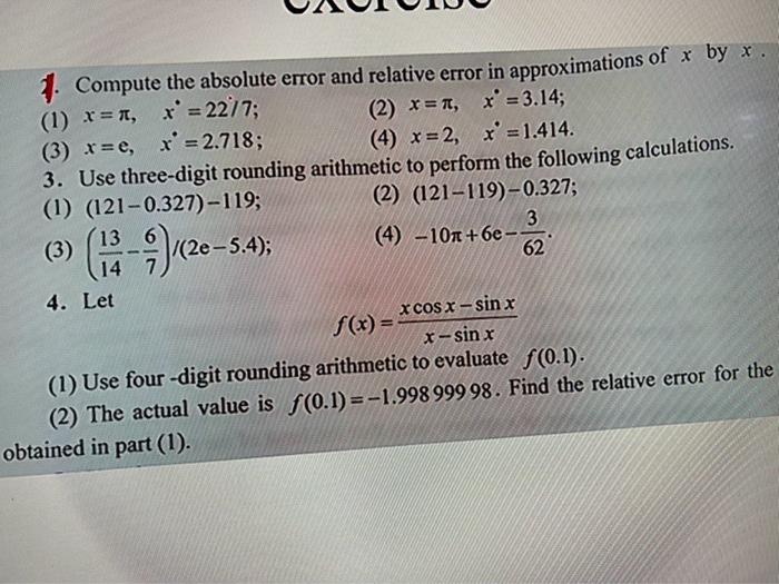 Solved 1. Compute the absolute error and relative error in | Chegg.com