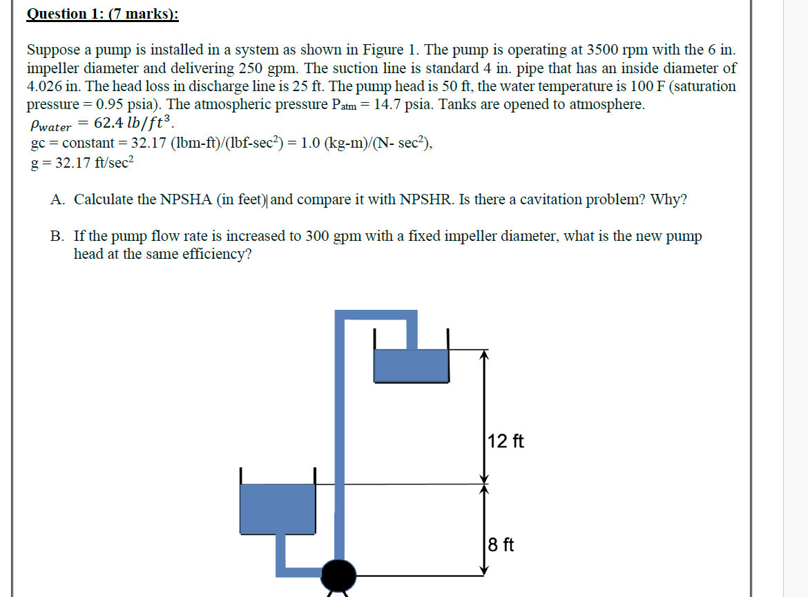 Solved Question 1: (7 marks):Suppose a pump is installed in | Chegg.com Solved Question 1: (7 marks):Suppose a pump is installed in | Chegg.com