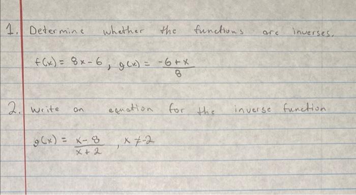 Solved f(x)=8x−6,g(x)=8−6+x 2. Write an eanation for the | Chegg.com