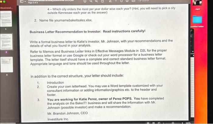 IS 2200 - Business Letter with Data Analysis/Pivot | Chegg.com