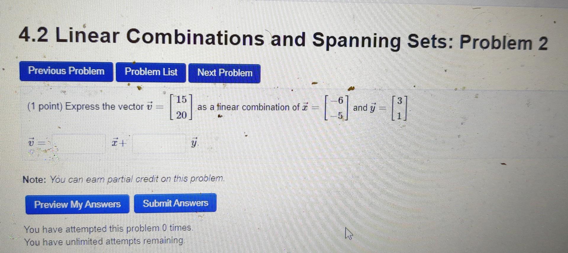 Solved 4 2 Linear Combinations And Spanning Sets Problem 1