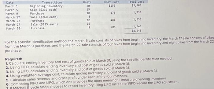 Solved For the specific identification method, the March 5 | Chegg.com