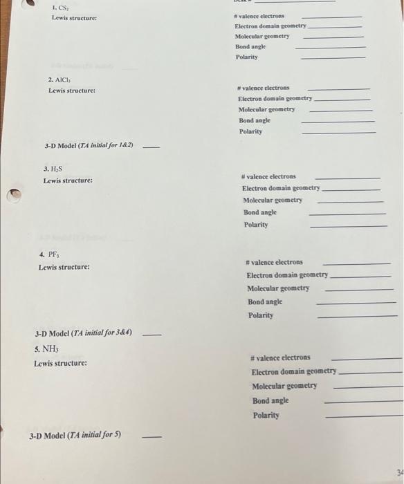 Solved 1. CS2 Lewis structure: 2. AIC13 Lewis structure: 3-D | Chegg.com