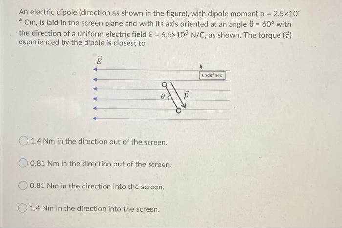 Solved An electric dipole (direction as shown in the | Chegg.com