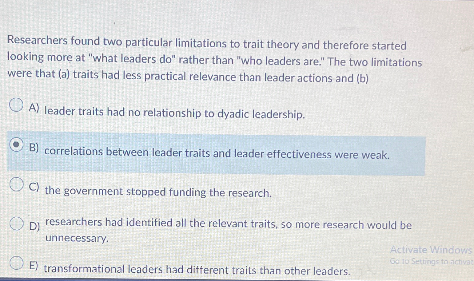 Solved Researchers found two particular limitations to trait | Chegg.com