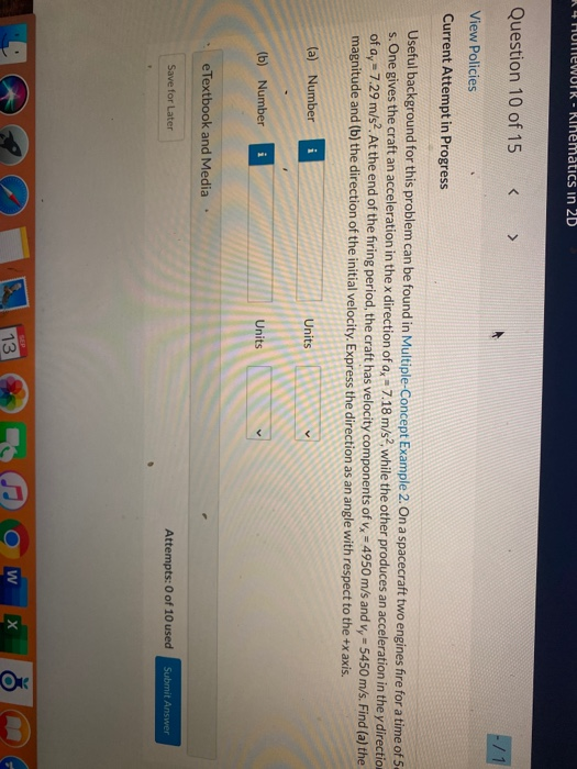 Solved 4 HUWUIR-Kinematics in 2D Question 10 of 15 -11 | Chegg.com