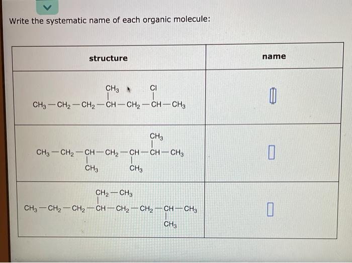 Solved Write the systematic name of each organic molecule: | Chegg.com