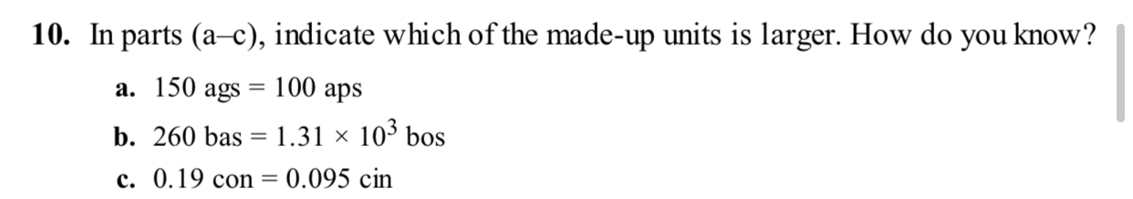 Solved In parts (a-c), ﻿indicate which of the made-up units | Chegg.com