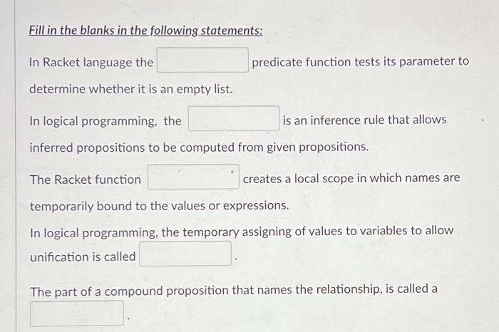 Solved Fill in the blanks in the following statements: In | Chegg.com