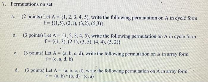 Solved a. (2 points) Let A={1,2,3,4,5), write the following | Chegg.com