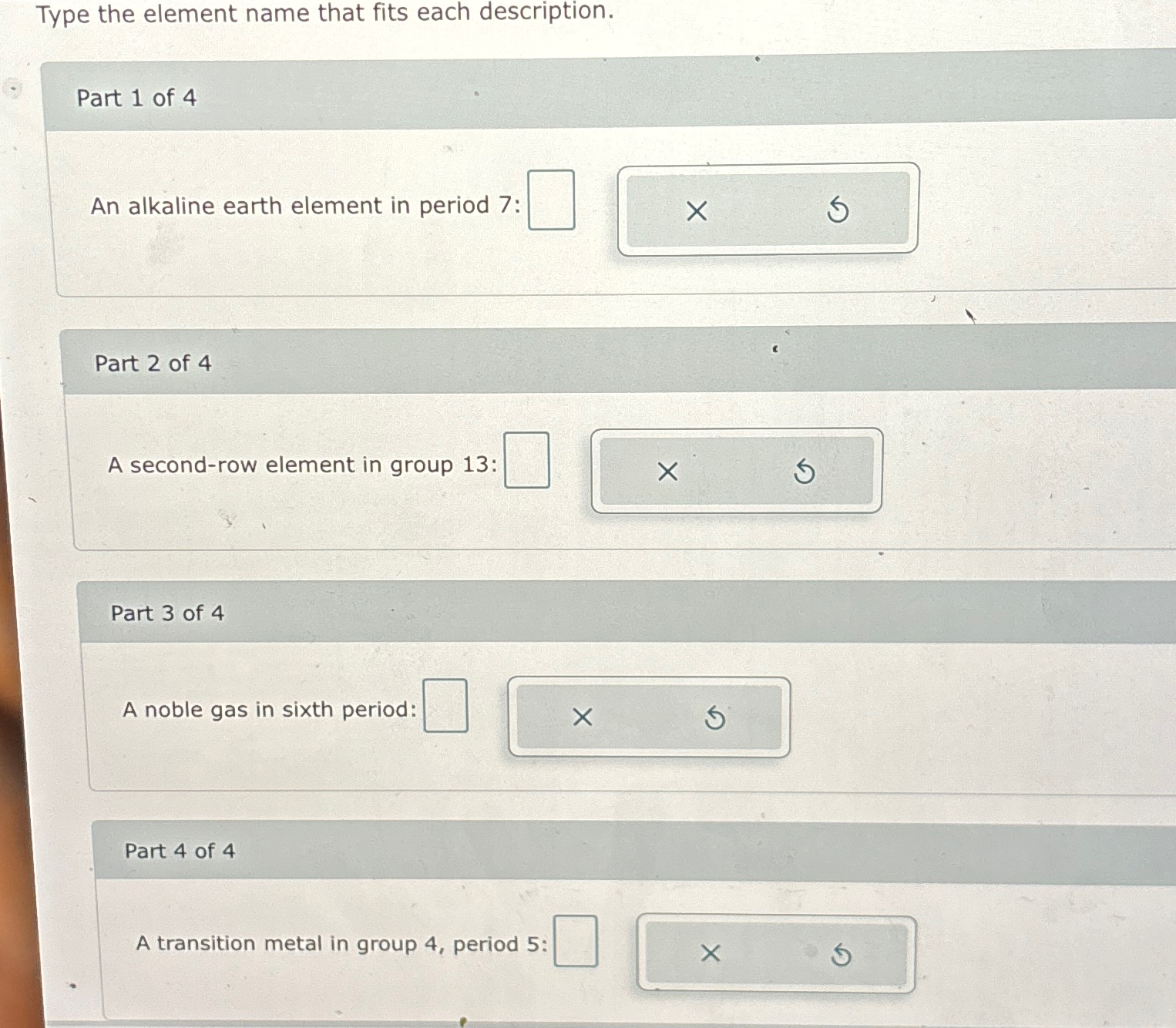 Solved Type the element name that fits each description.Part | Chegg.com