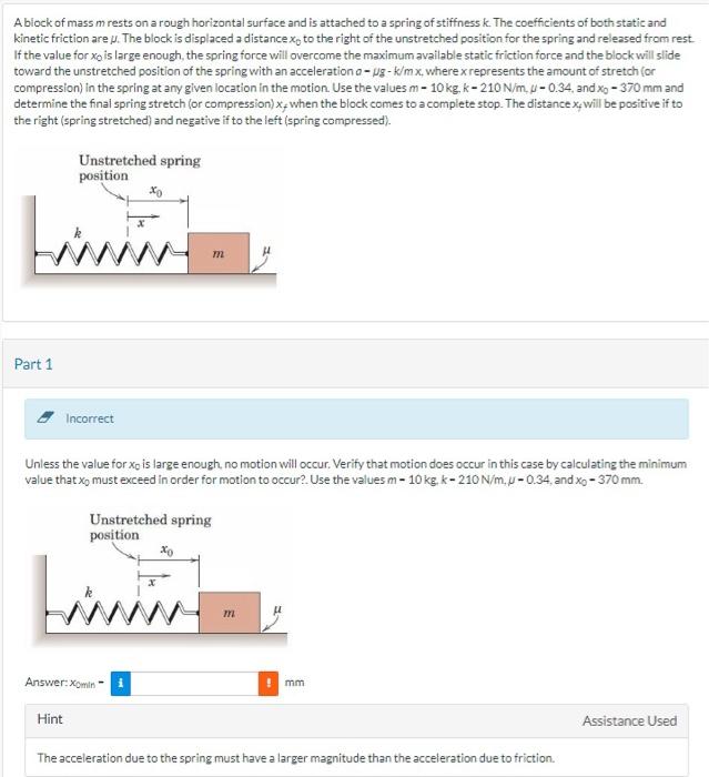 Solved A block of mass m rests on a rough horizontal surface | Chegg.com