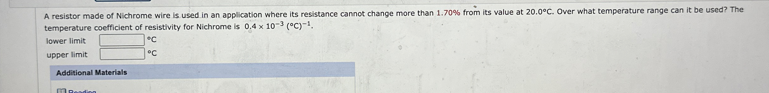 Solved temperature coefficient of resistivity for Nichrome | Chegg.com
