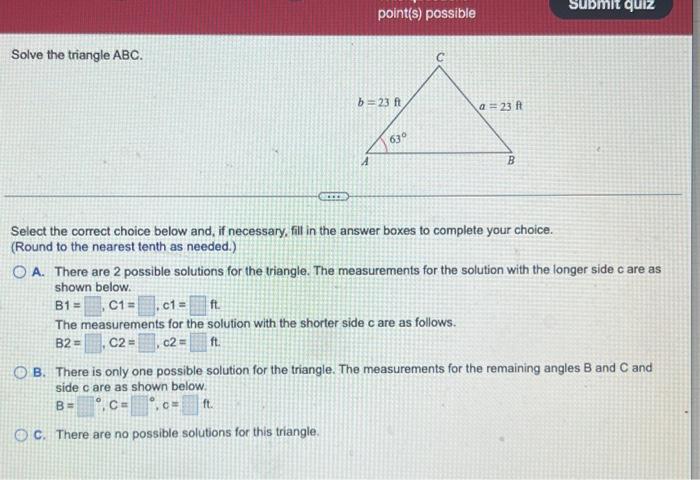 Solved Solve the triangle ABC. Select the correct choice | Chegg.com