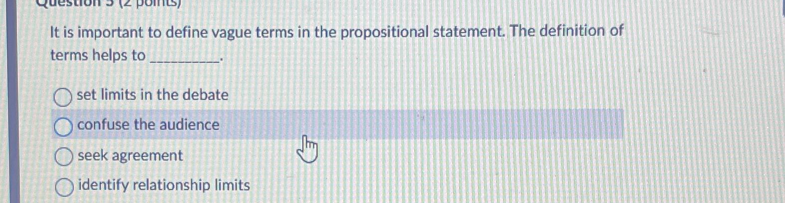 Solved It is important to define vague terms in the | Chegg.com