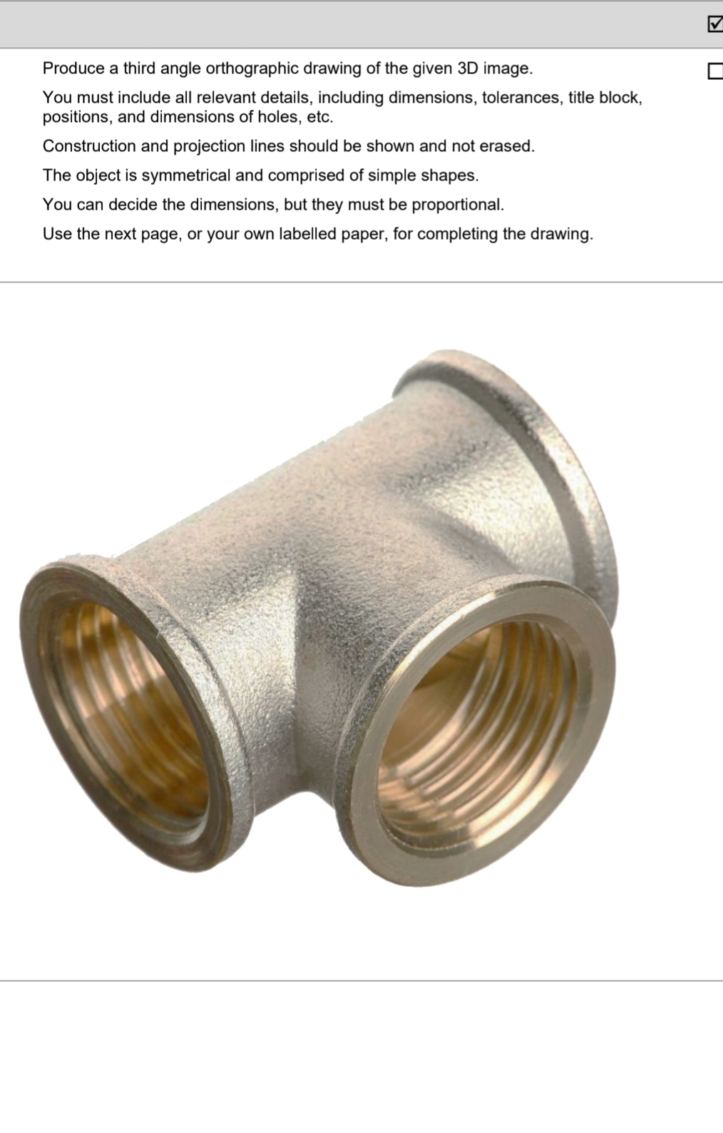 Solved Produce a third angle orthographic drawing of the | Chegg.com
