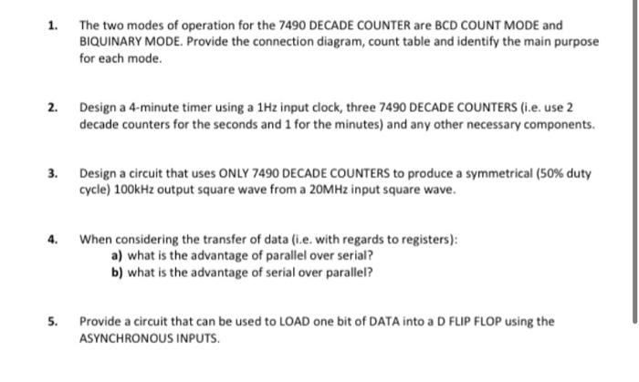 Solved 1. The two modes of operation for the 7490 DECADE | Chegg.com
