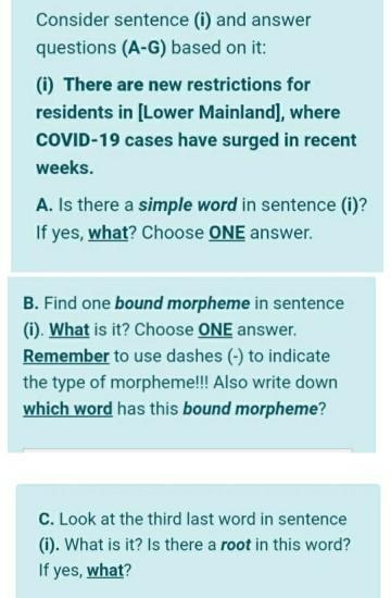 Consider sentence (i) and answer questions (A-G) | Chegg.com