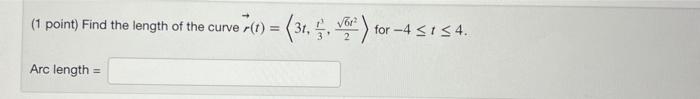 Solved (1 point) Find the arclength of the curve | Chegg.com