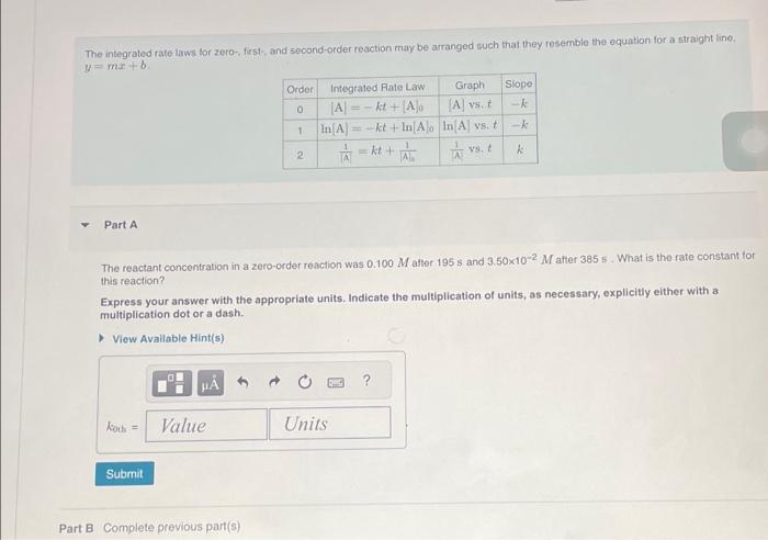 Solved part b- What was the initial reactant concentration | Chegg.com