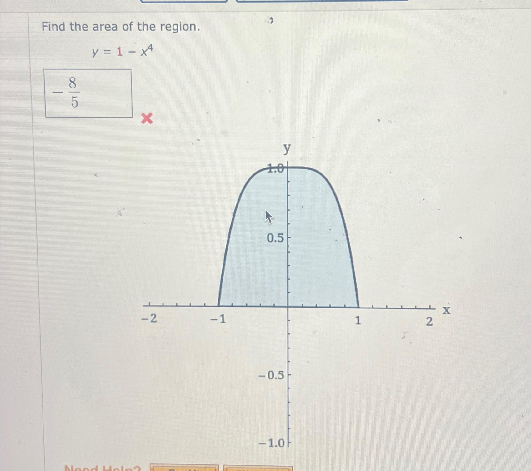 Solved Find the area of the region.y=1-x4 | Chegg.com