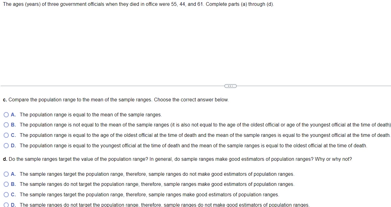 Solved The ages (years) ﻿of three government officials when | Chegg.com