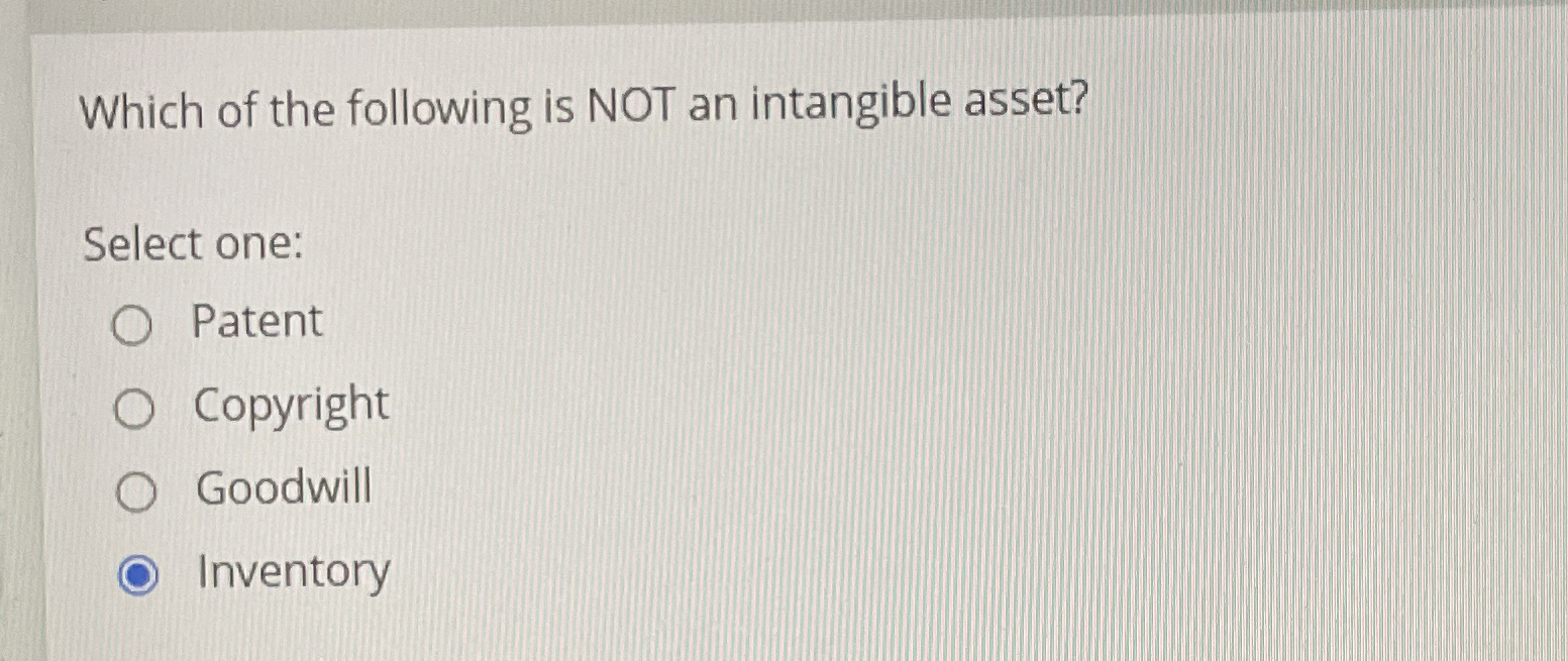 Which of the following is NOT an intangible | Chegg.com
